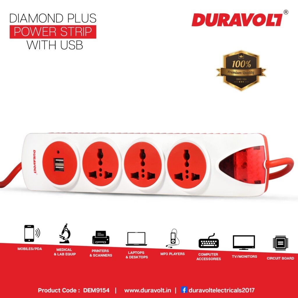 Diamond Plus Power Strip (3+2USB) – Duravolt