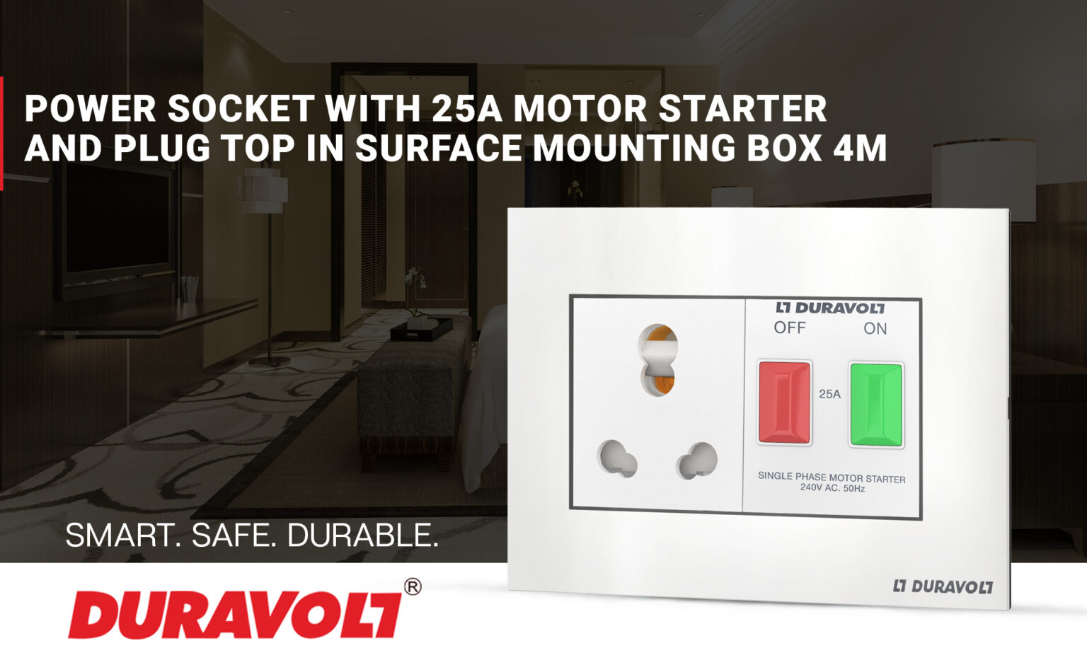 Power Socket with 25A Motor Starter and Plug Top in Surface Mounting ...