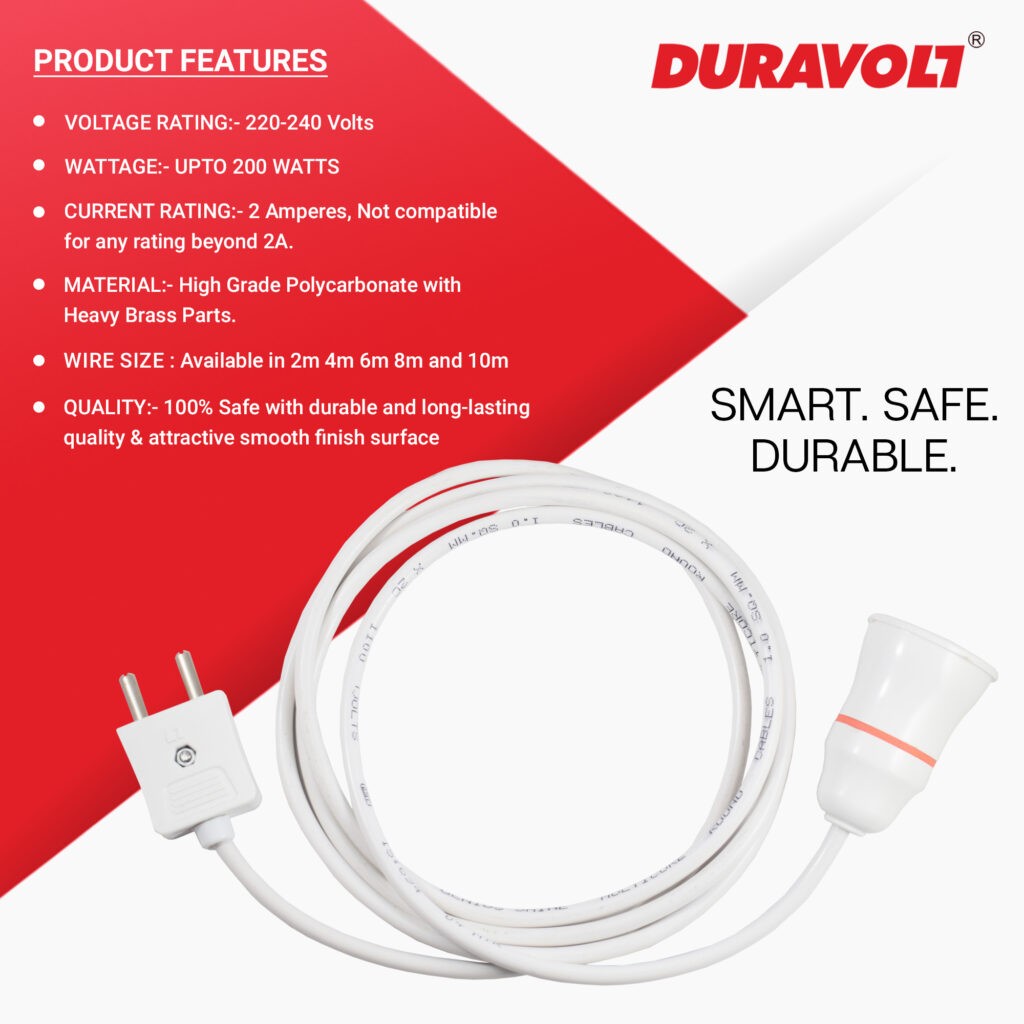 Pendant Bulb Holder with Flexible Wire & 2-Pin Plug – Duravolt